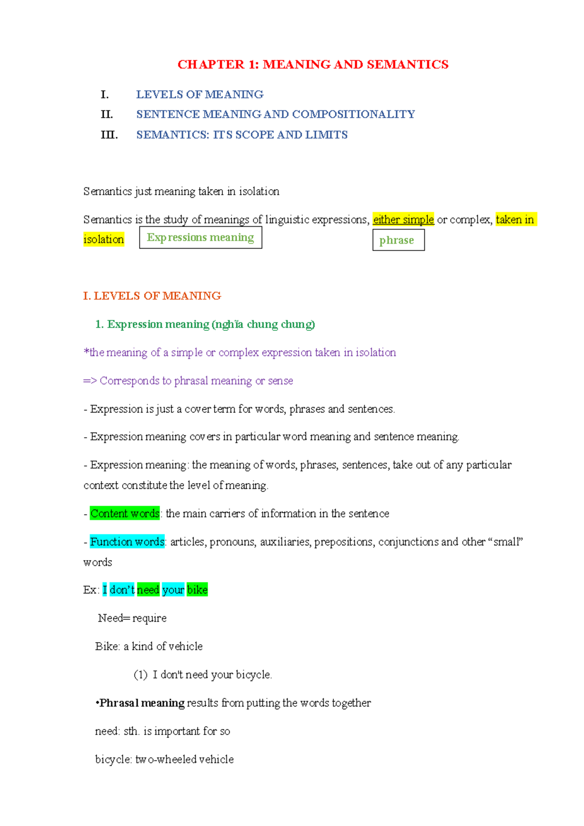 Semantics Theories 2 Chapter 1 Meaning And Semantics I Levels Of Meaning Ii Sentence