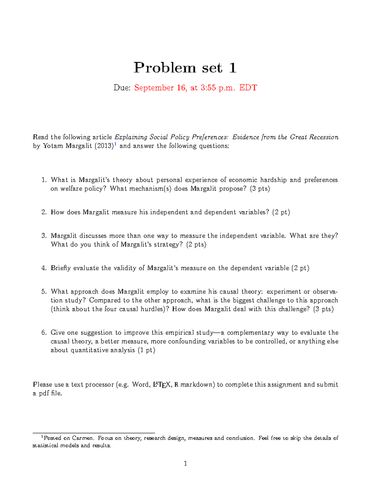 Problemset1 Assignment Problem Set 1 Due September 16 At 355 P