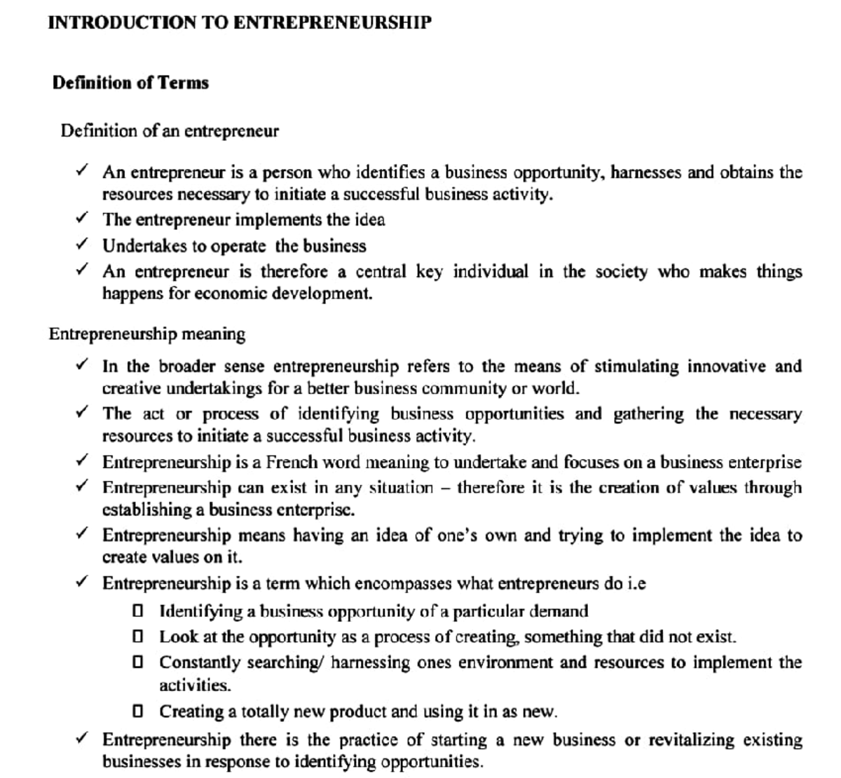 PEM Unit-1 Notes - INTRODUCTION TO ENTREPRENEURSHIP Definition of Terms ...
