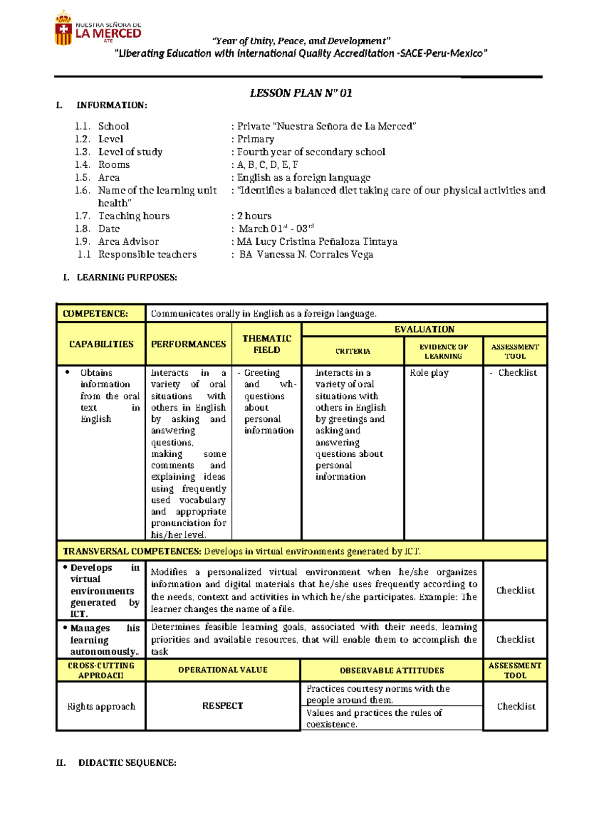 I TERM Lesson PLAN 01 UNIT 01 5TG Grade - "Liberating Education with ...