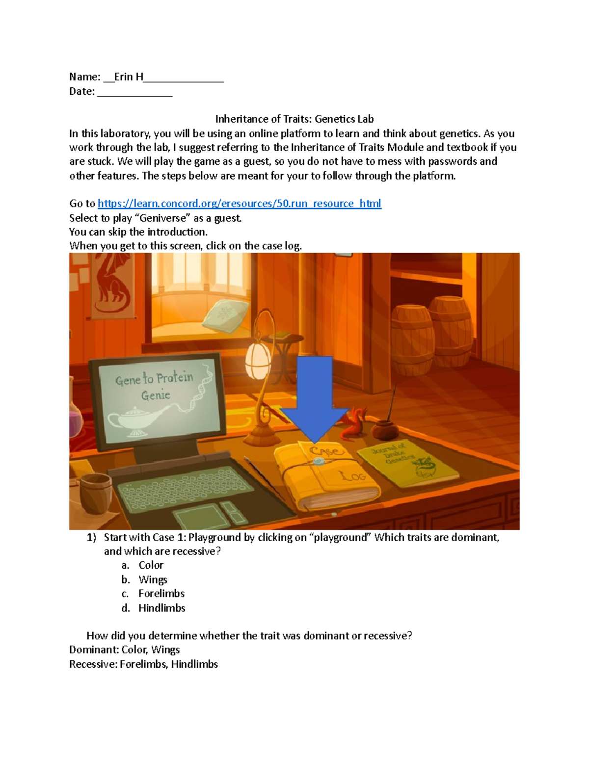 Inheritance Genetics - Name: Erin H____________ Date ...