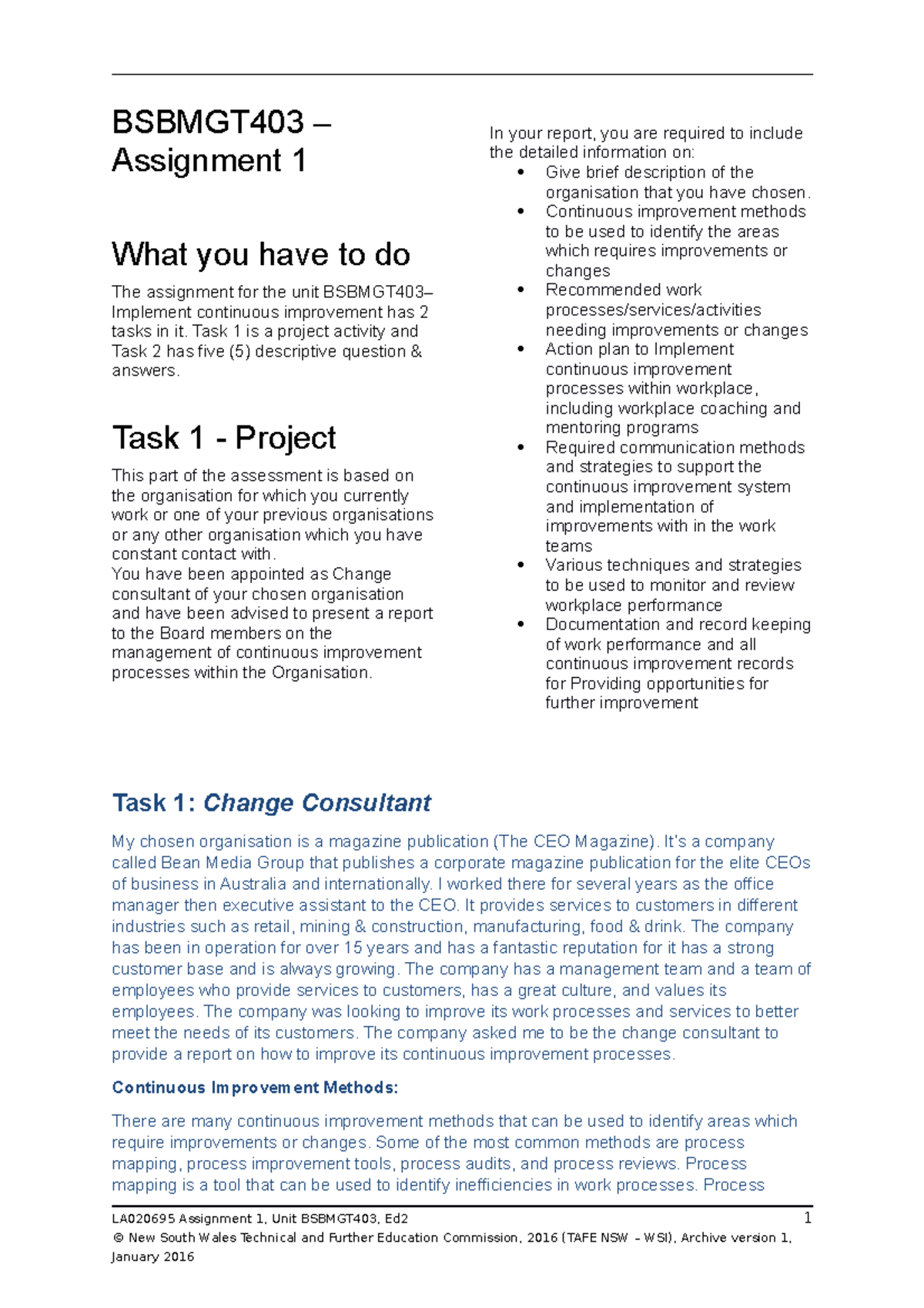 Bsbmgt 403 Assignment Jodi Skinner - BSBMGT403 – Assignment 1 What you ...