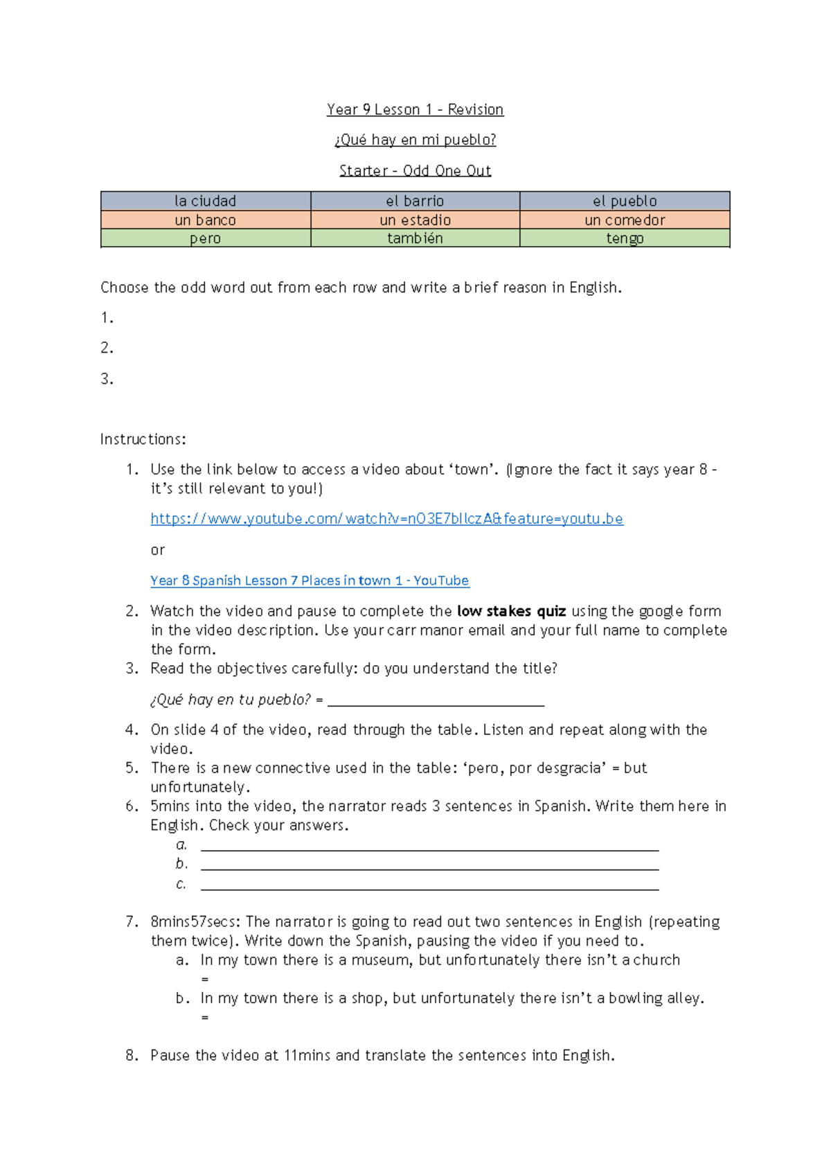 Year 9 Lesson 1 Revision - Year 9 Lesson 1 – Revision ¿Qué hay en mi ...