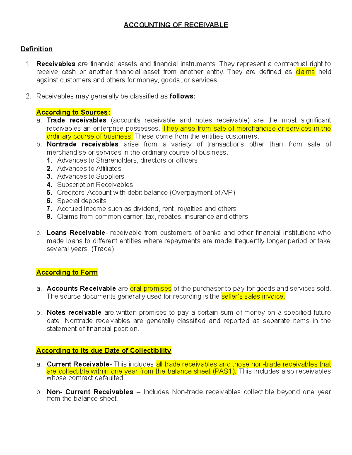Accounting OF Receivable MA - ACCOUNTING OF RECEIVABLE Definition ...