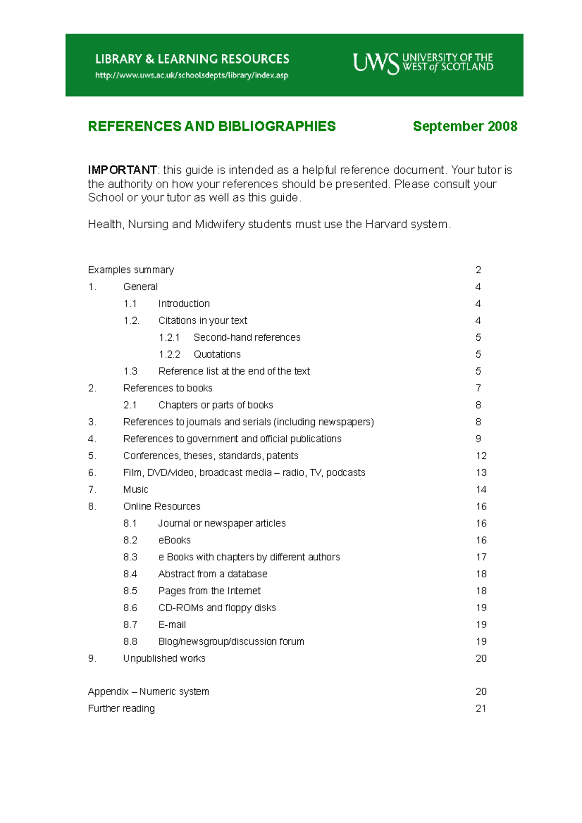 Coursework Referencing Guide - REFERENCES AND BIBLIOGRAPHIES September ...