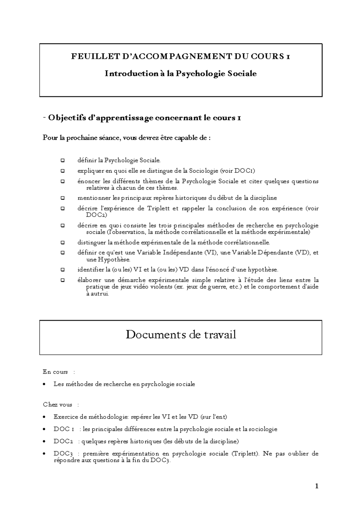 Feuillet d'accompagnement cours 1 - FEUILLET D’ACCOMPAGNEMENT DU COURS ...