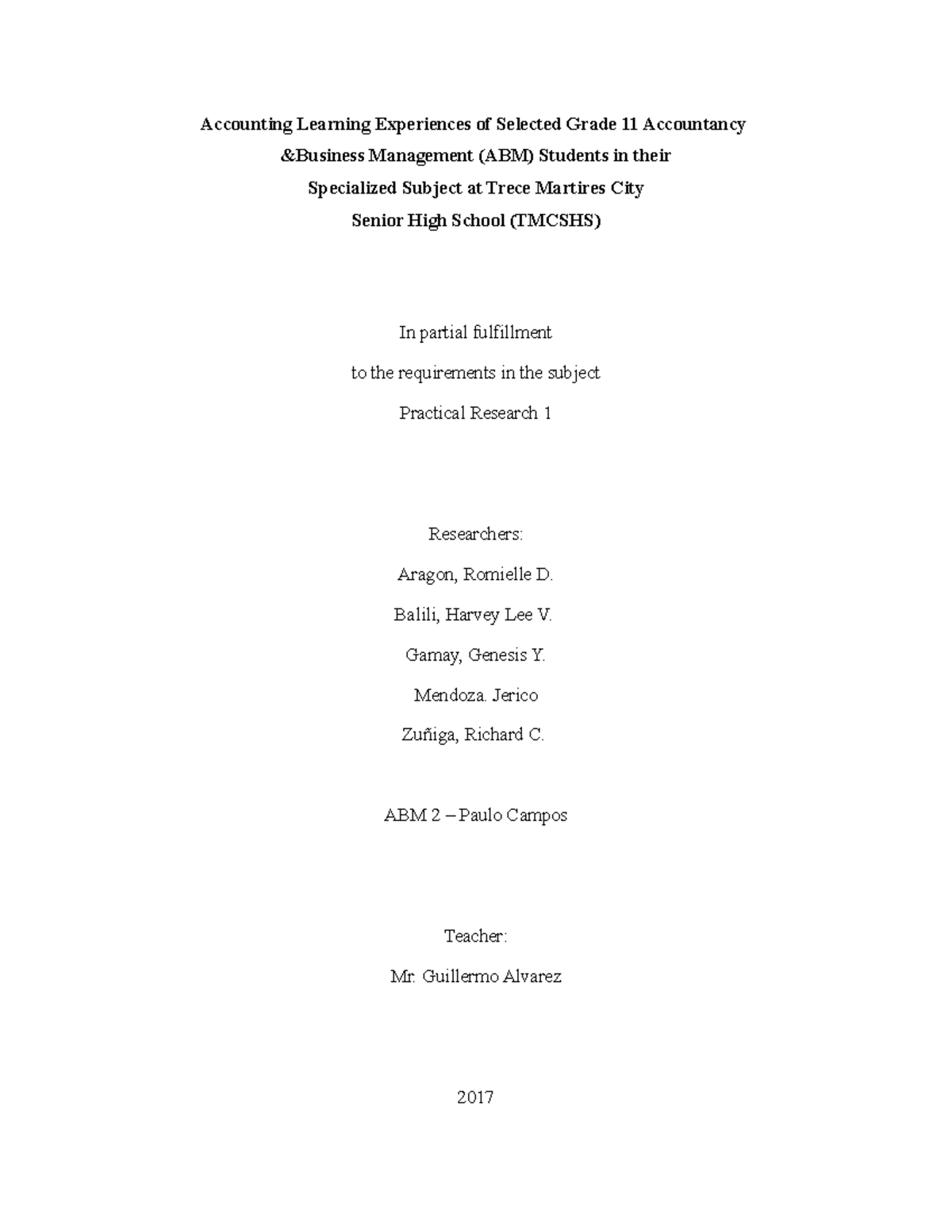 Group-1-ABM-2 - NMNMN - Accounting Learning Experiences of Selected ...