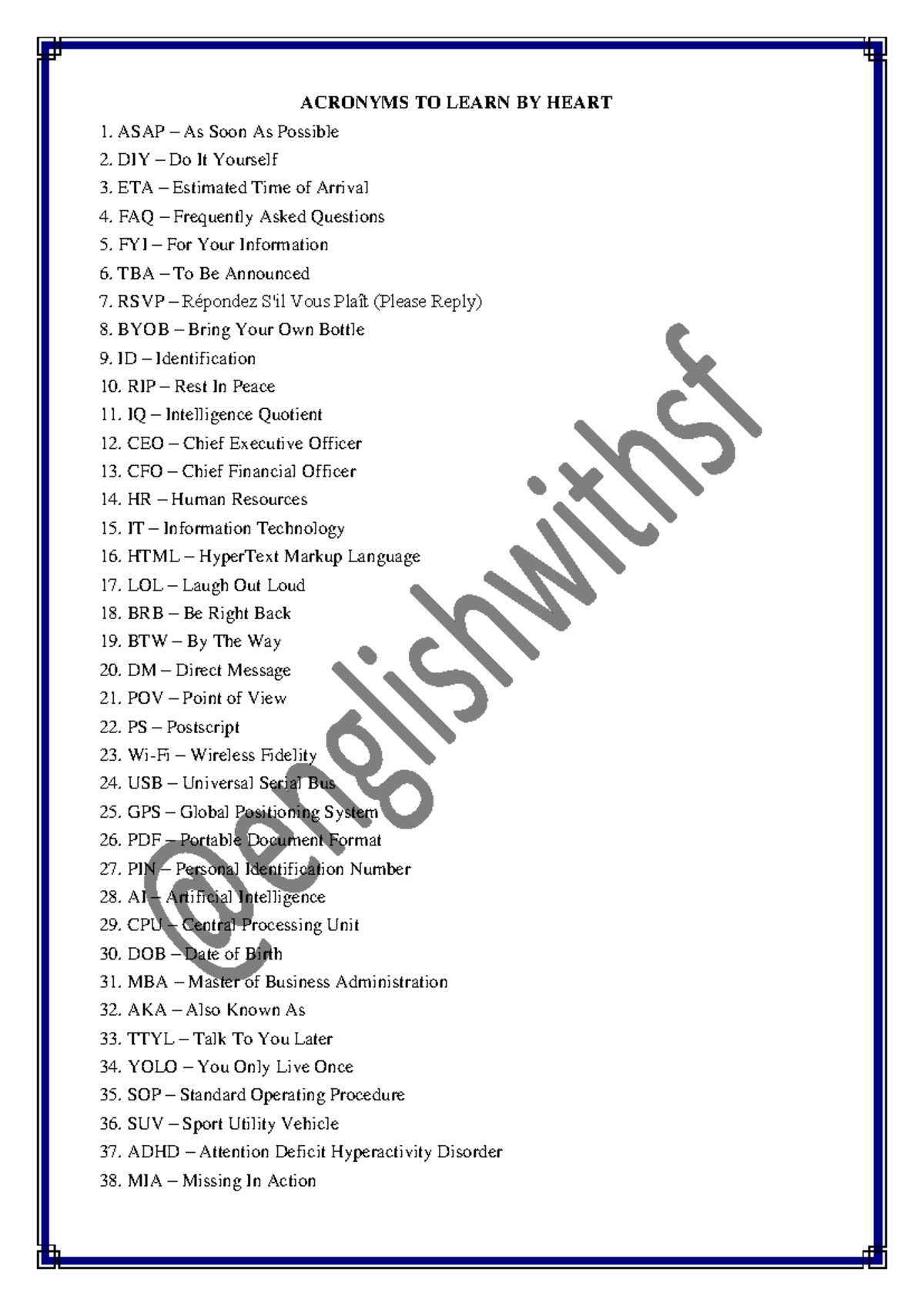 Acronyms @englishwithsf - ACRONYMS TO LEARN BY HEART ASAP – As Soon As ...