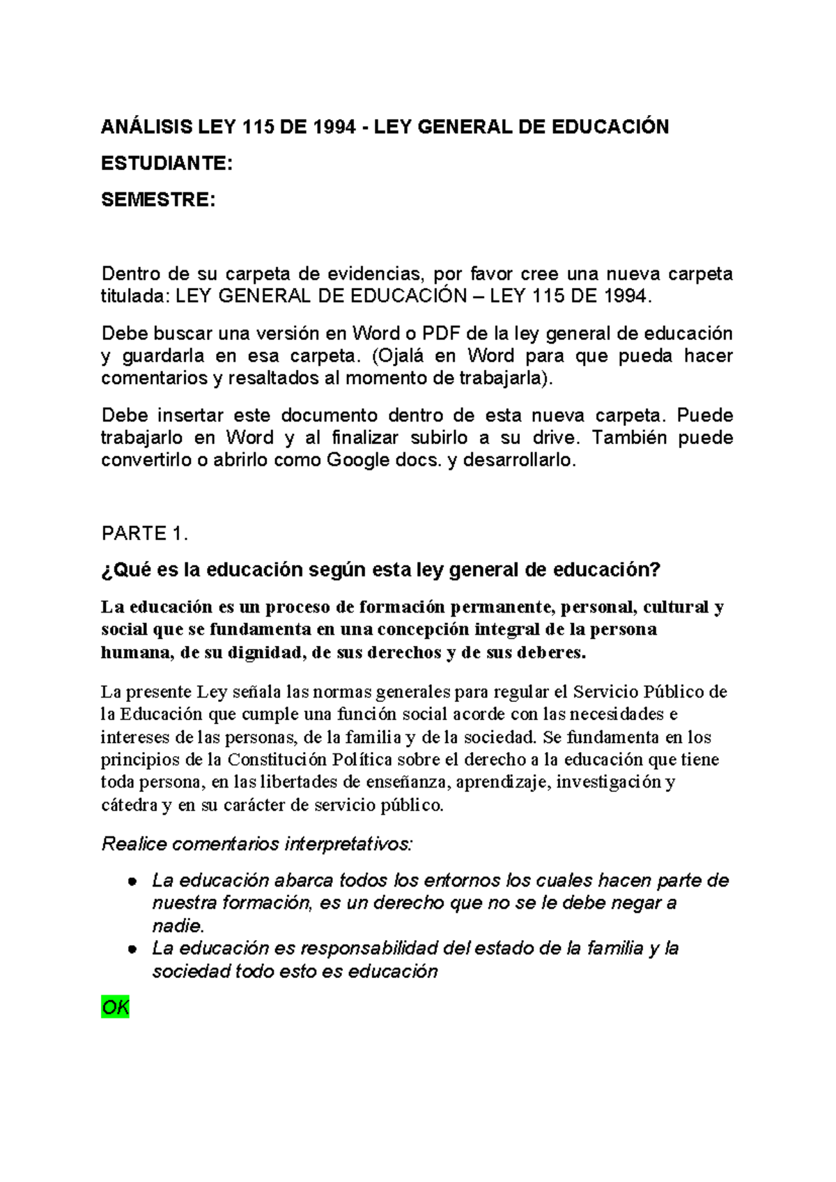 Análisis LEY 115 DE 1994 - LEY General DE Educación - ANÁLISIS LEY 115 DE 1994 - LEY GENERAL DE ...