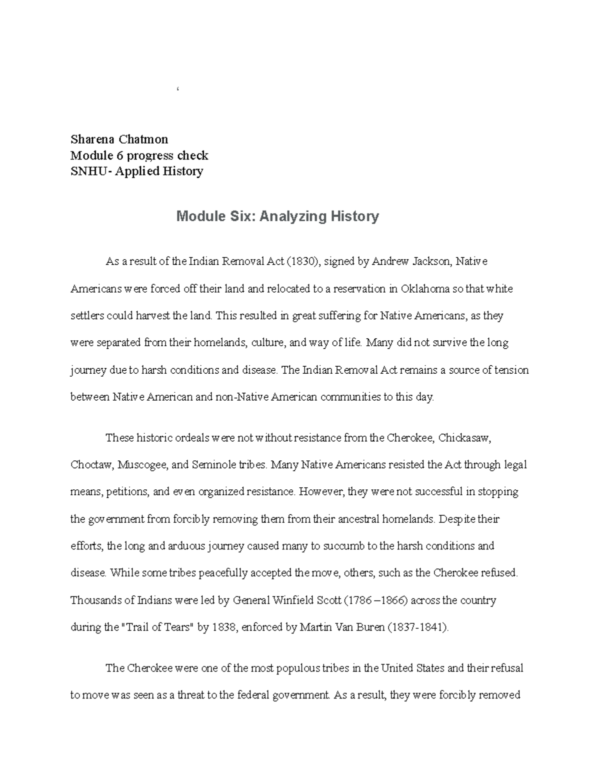 Module 6 progress check - ‘ Sharena Chatmon Module 6 progress check ...