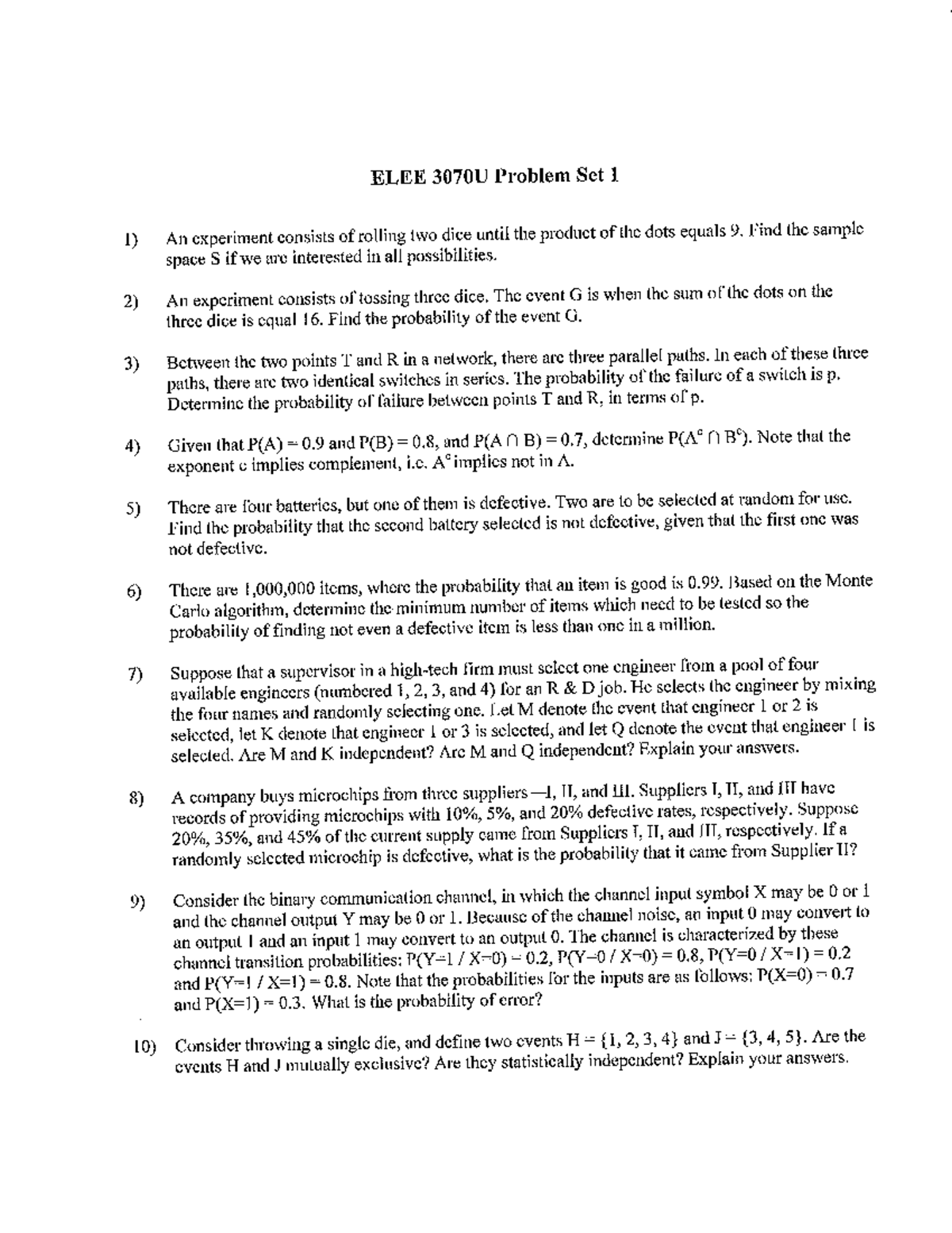 Solutions to Problem Set 1 - ELEE3070U - Studocu