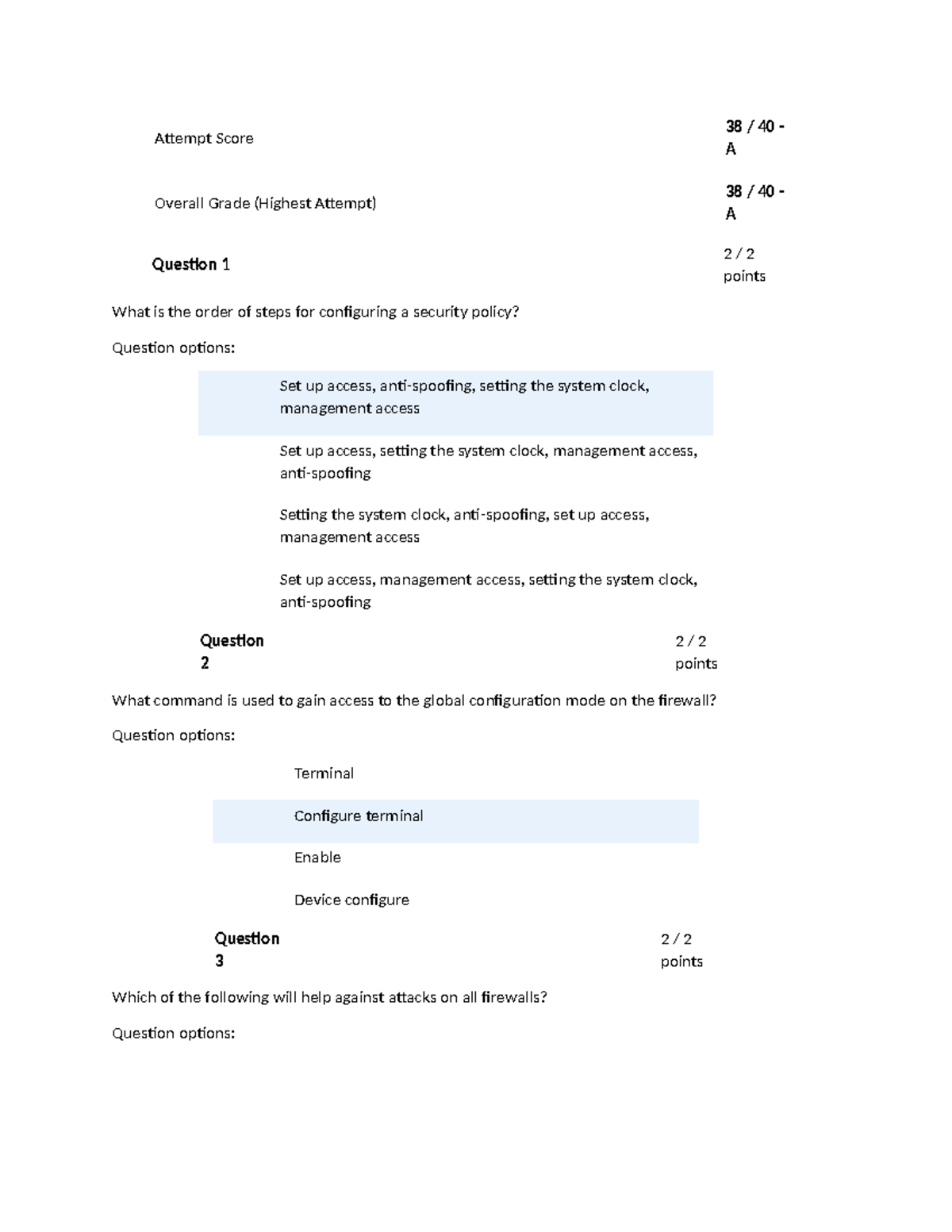 4-2 Lab Quiz - 4-2 Lab Quiz - Attempt Score 38 / 40 - A Overall Grade ...
