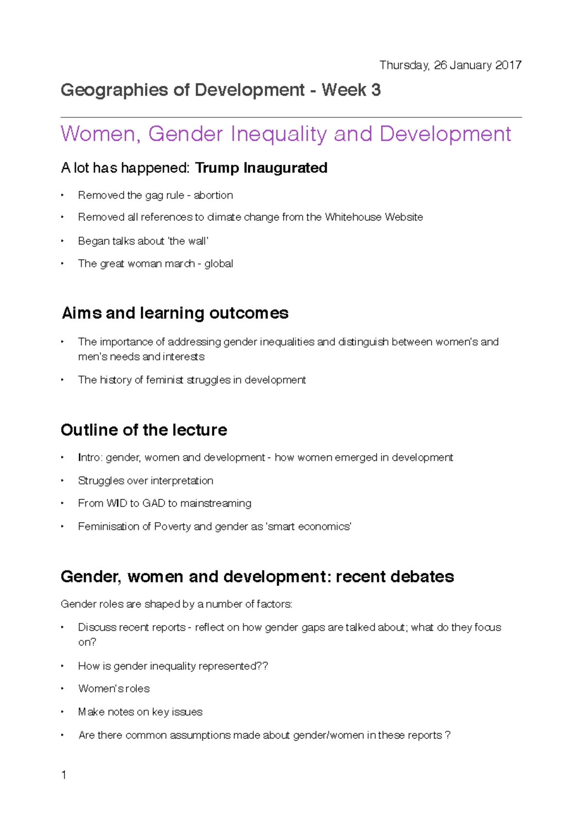 Geographies of Development - Week 3 - Thursday, 26 January 2017 ...