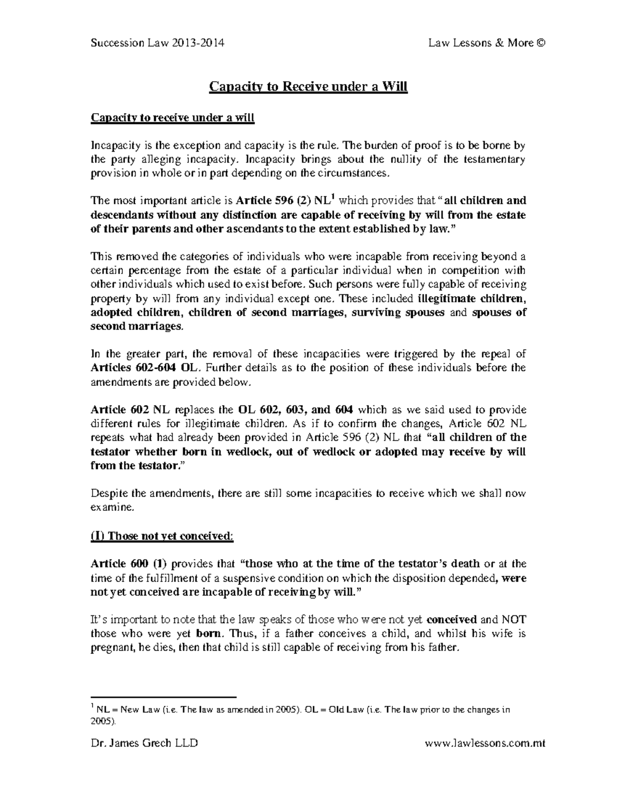 Law Lessons - Notes - Capacity to Receive Under a Will (incl ...