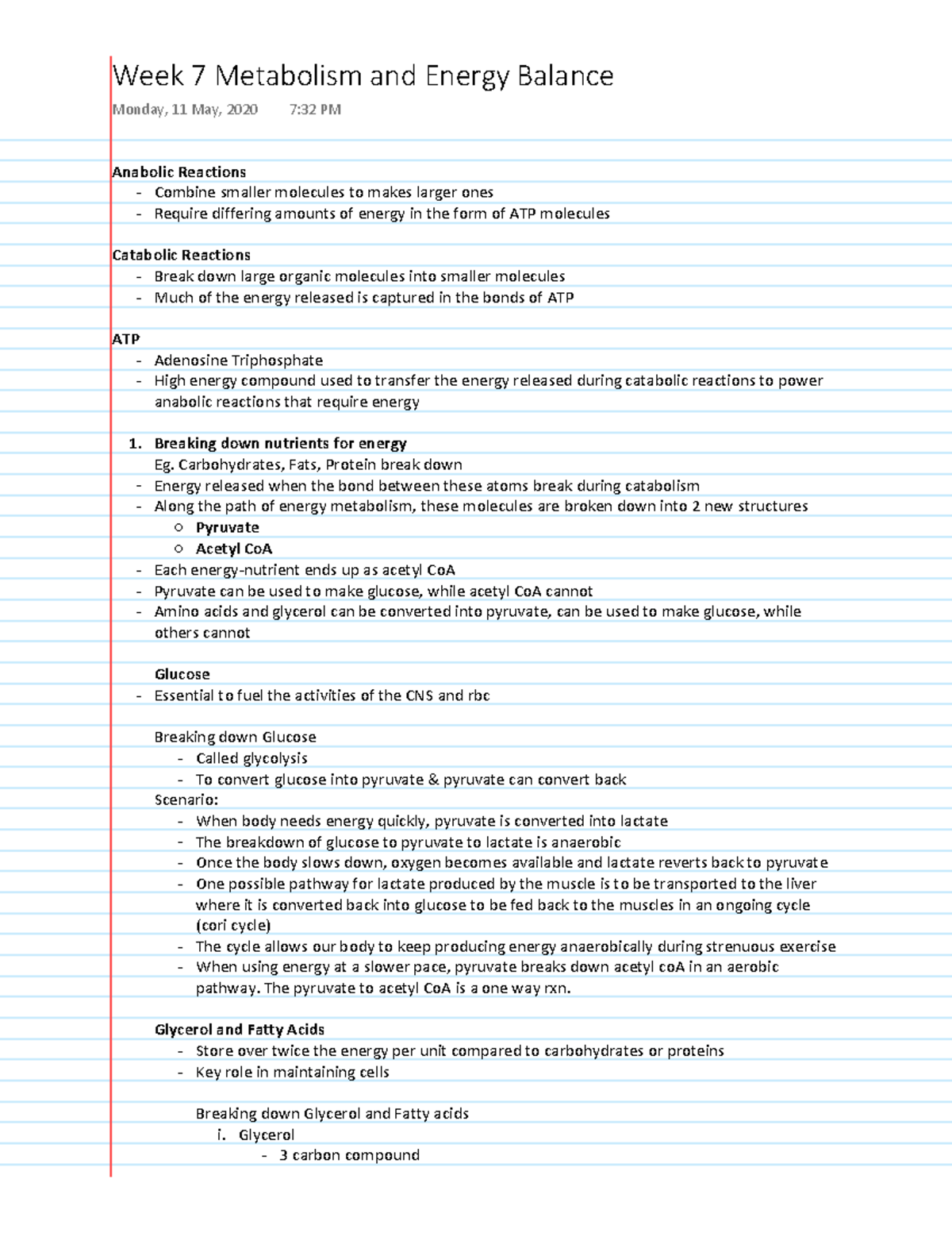 Fst w7 metabolism - Lecture notes Week 7 - ŶĂďŽůŝĐ ZĞĂĐƚŝŽŶƐ - Studocu