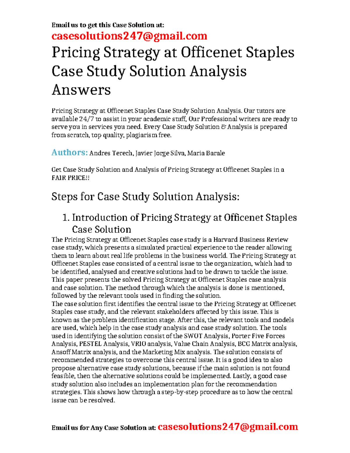 SOLUTION Pricing Strategy at Officenet Staples - casesolutions247@gmail ...