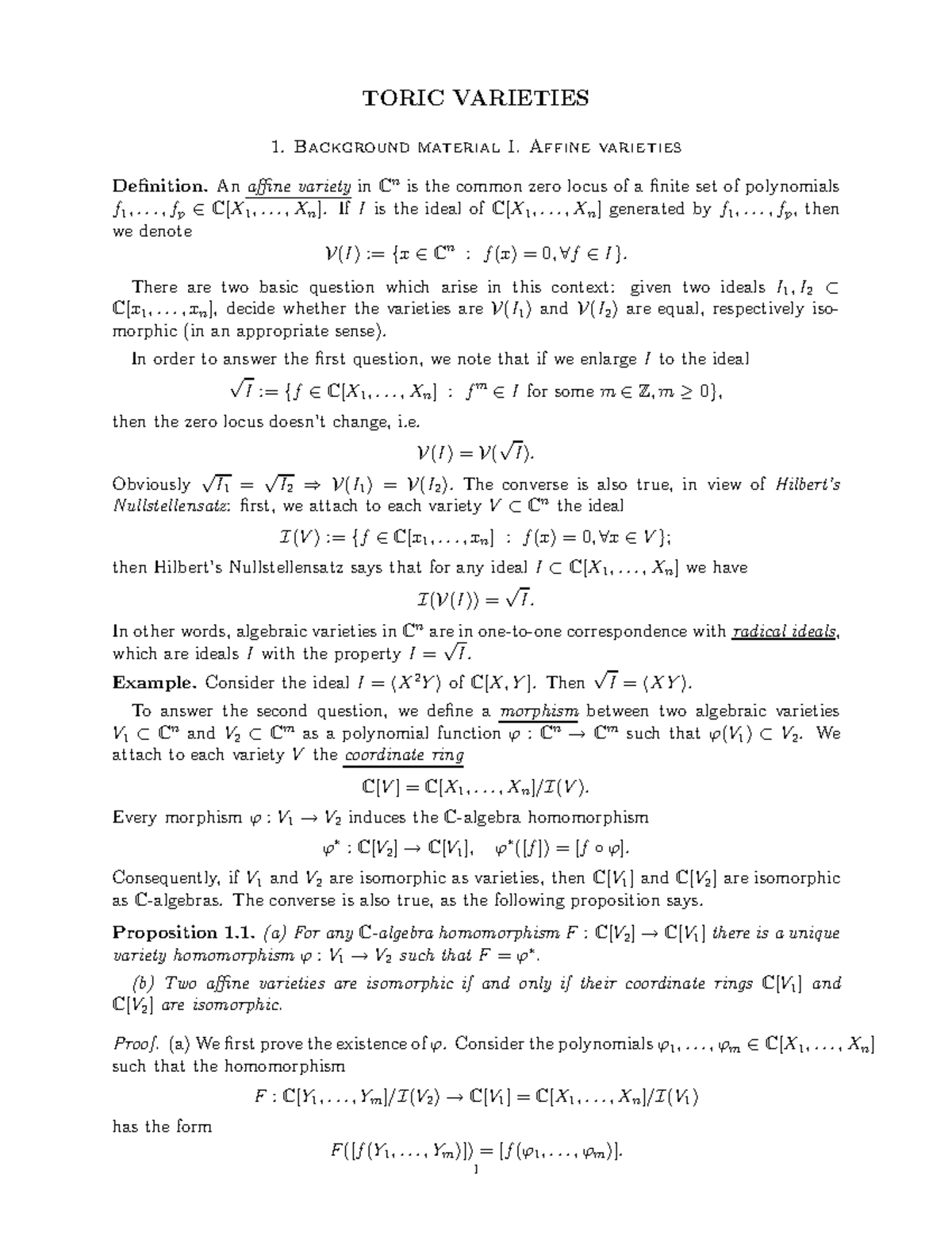 Toric - Lecture note TORIC VARIETIES - TORIC VARIETIES Background ...