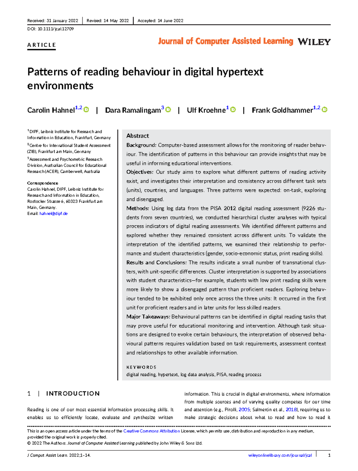 Patterns of reading behaviour in digital hypertext - A R T I C L E ...