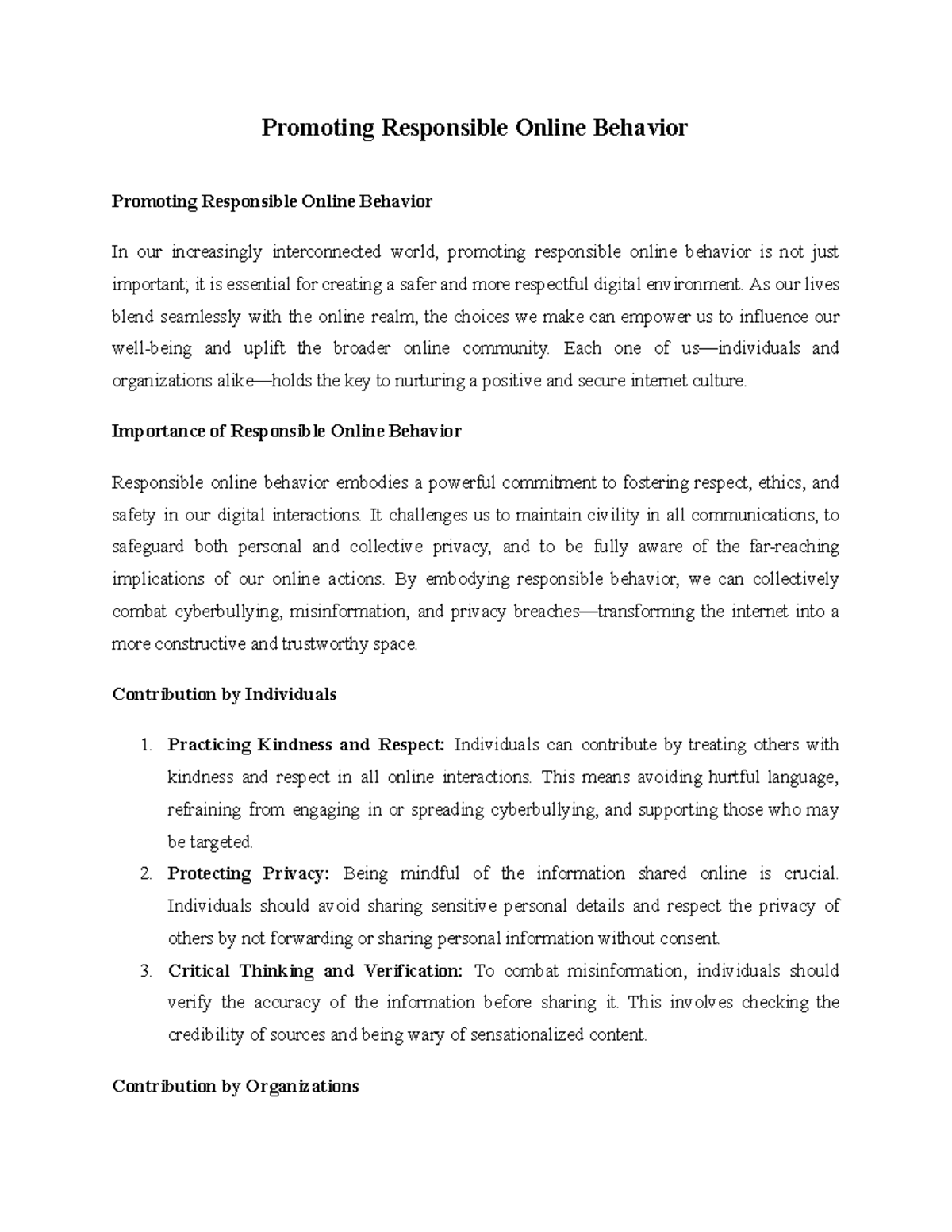 Promoting Responsible Online Behavior - Promoting Responsible Online ...