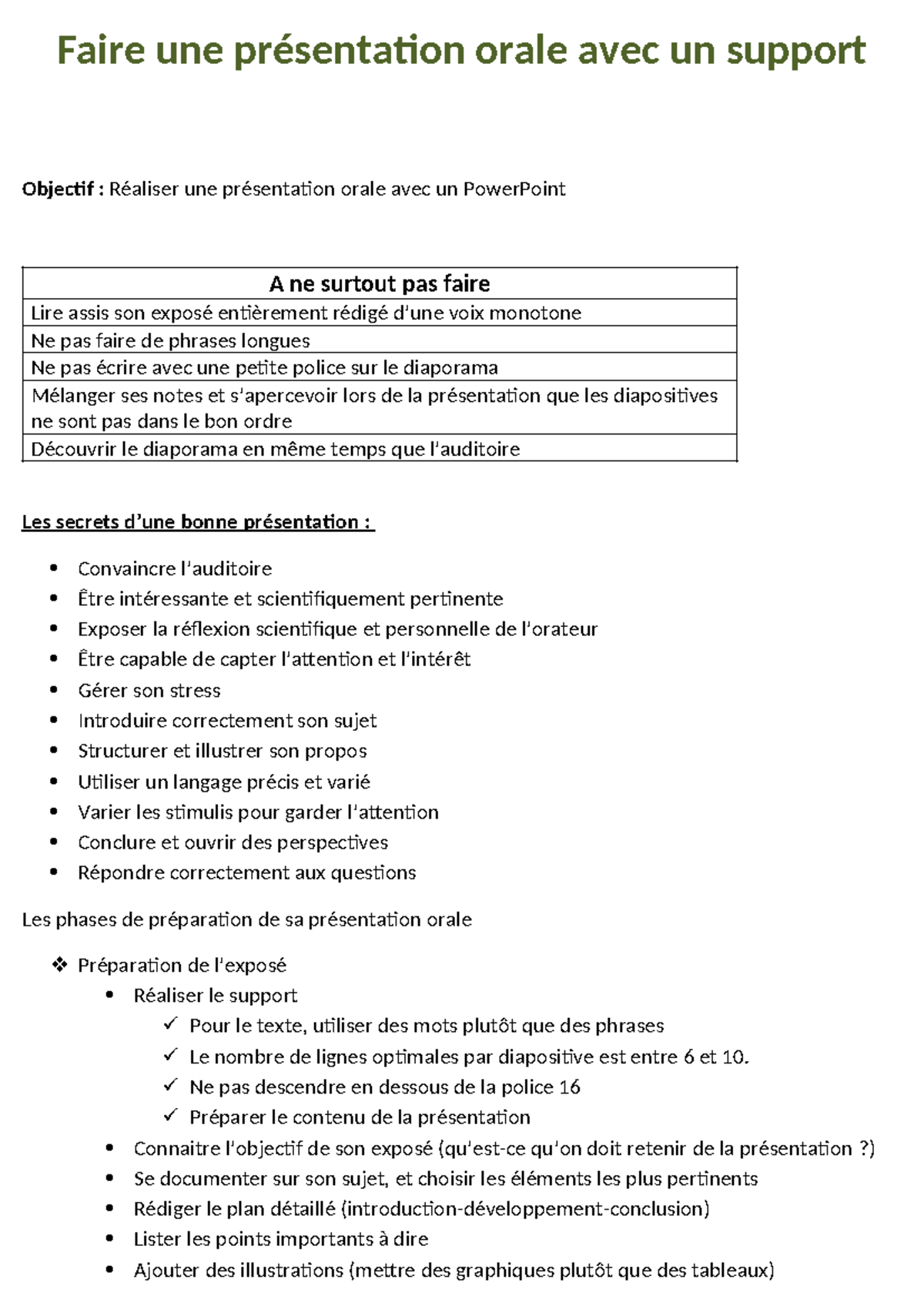 Notes de cours faire une présentation orale avec un support - Faire une ...