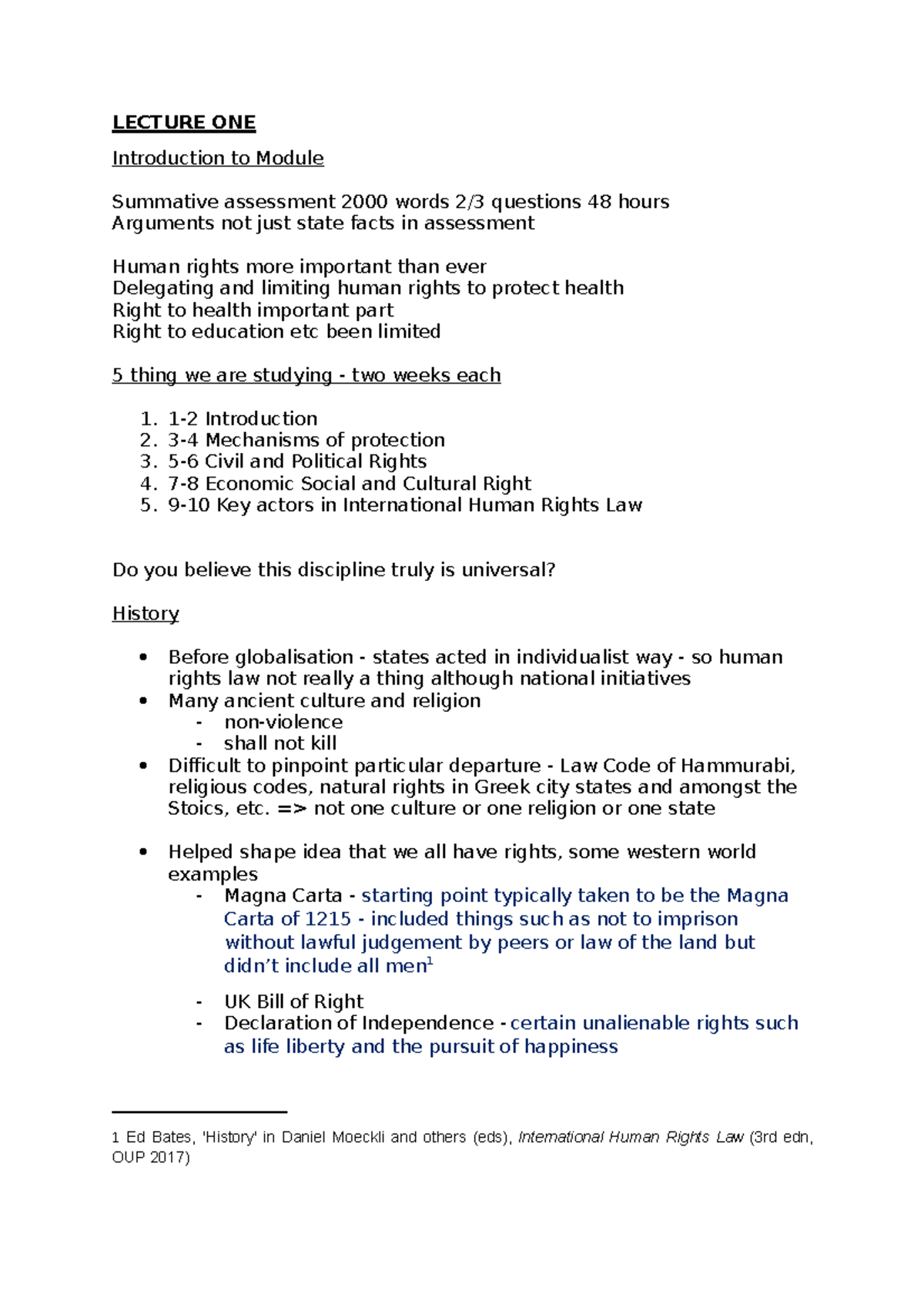 Lecture 1 notes full - LECTURE ONE Introduction to Module Summative ...