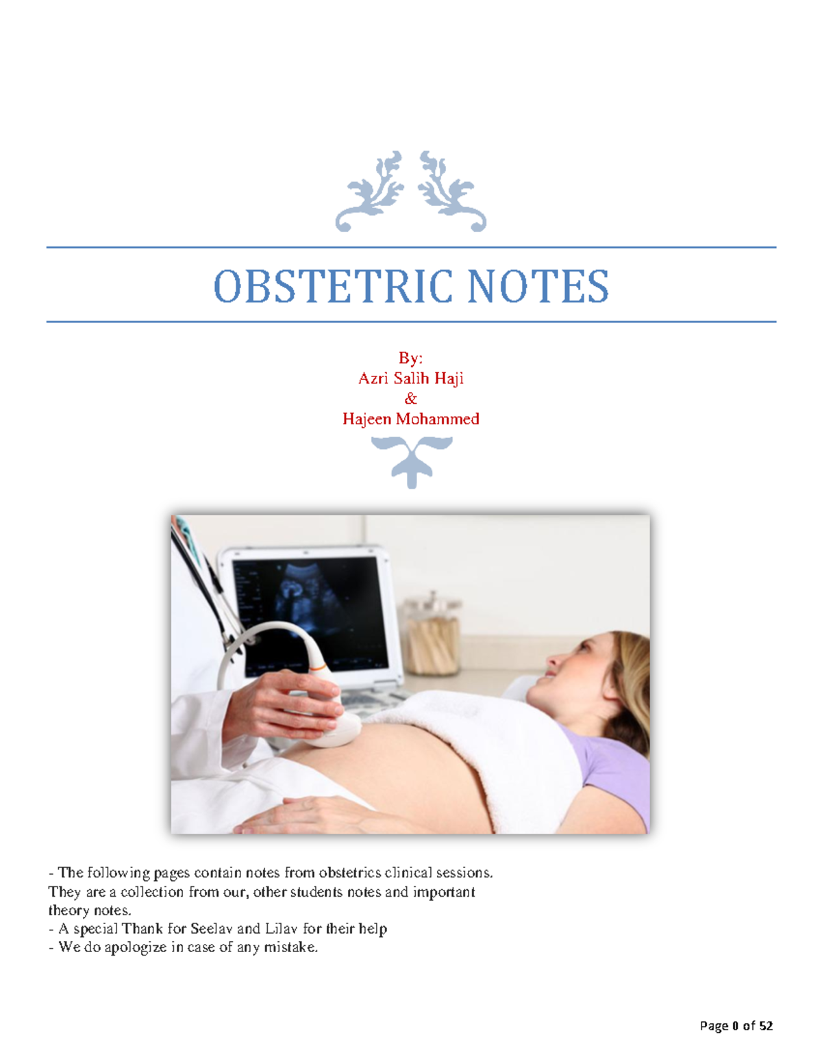 Notes about obs - OBSTETRIC NOTES The following pages contain notes ...