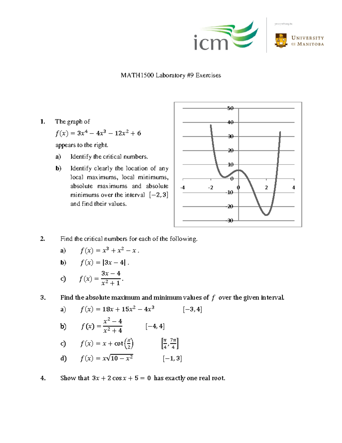 Laboratory 9 Exercises - MATH1500 Laboratory #9 Exercises 1. The graph ...