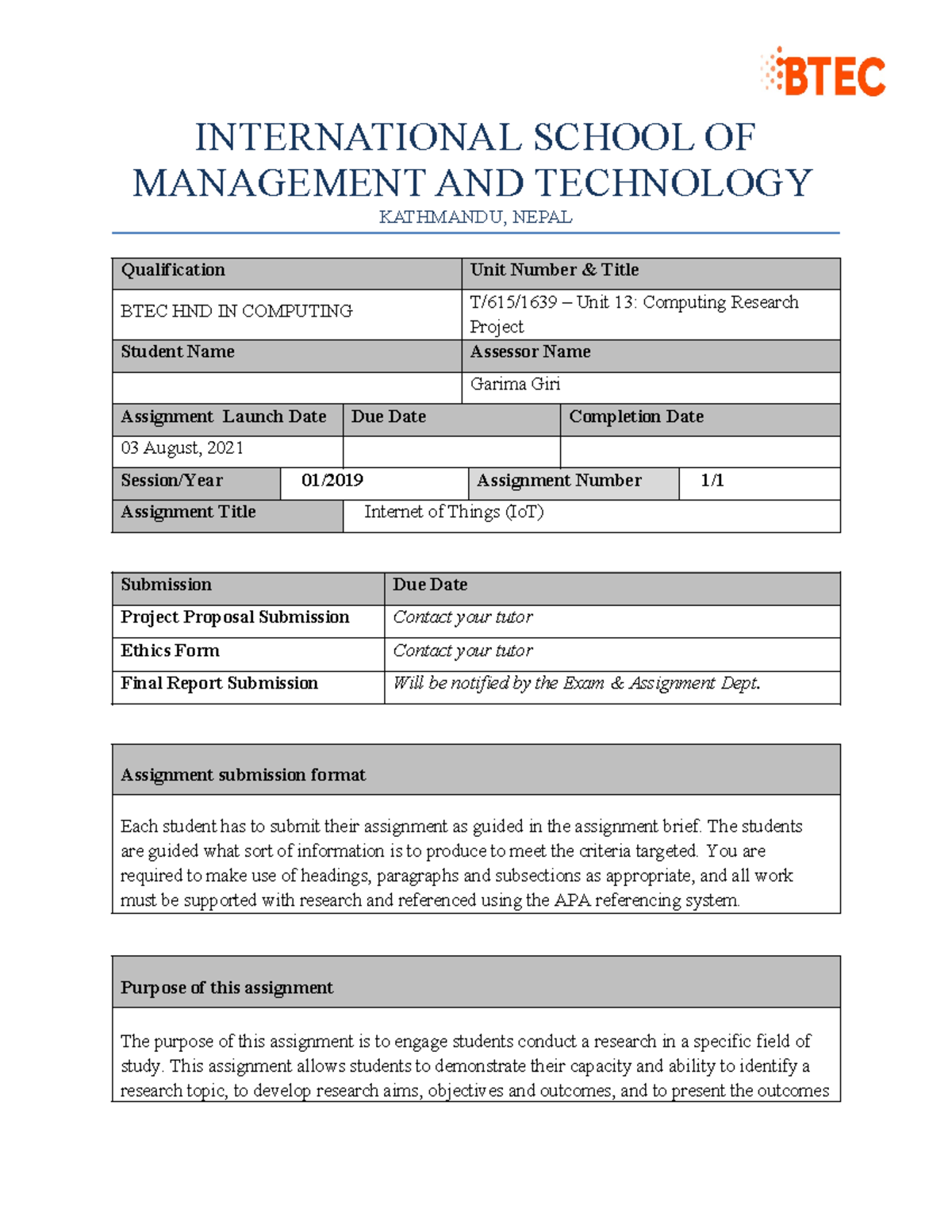 Unit 13 Computing Research Project - Io T - INTERNATIONAL SCHOOL OF ...