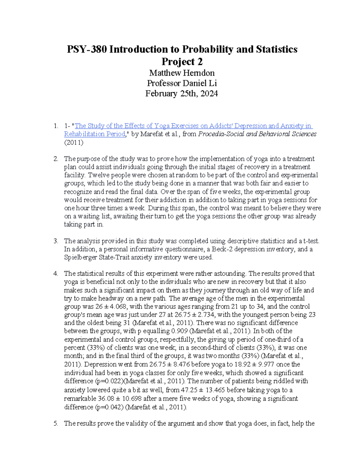 Benchmark-Articles Project 2 - PSY-380 Introduction to Probability and ...