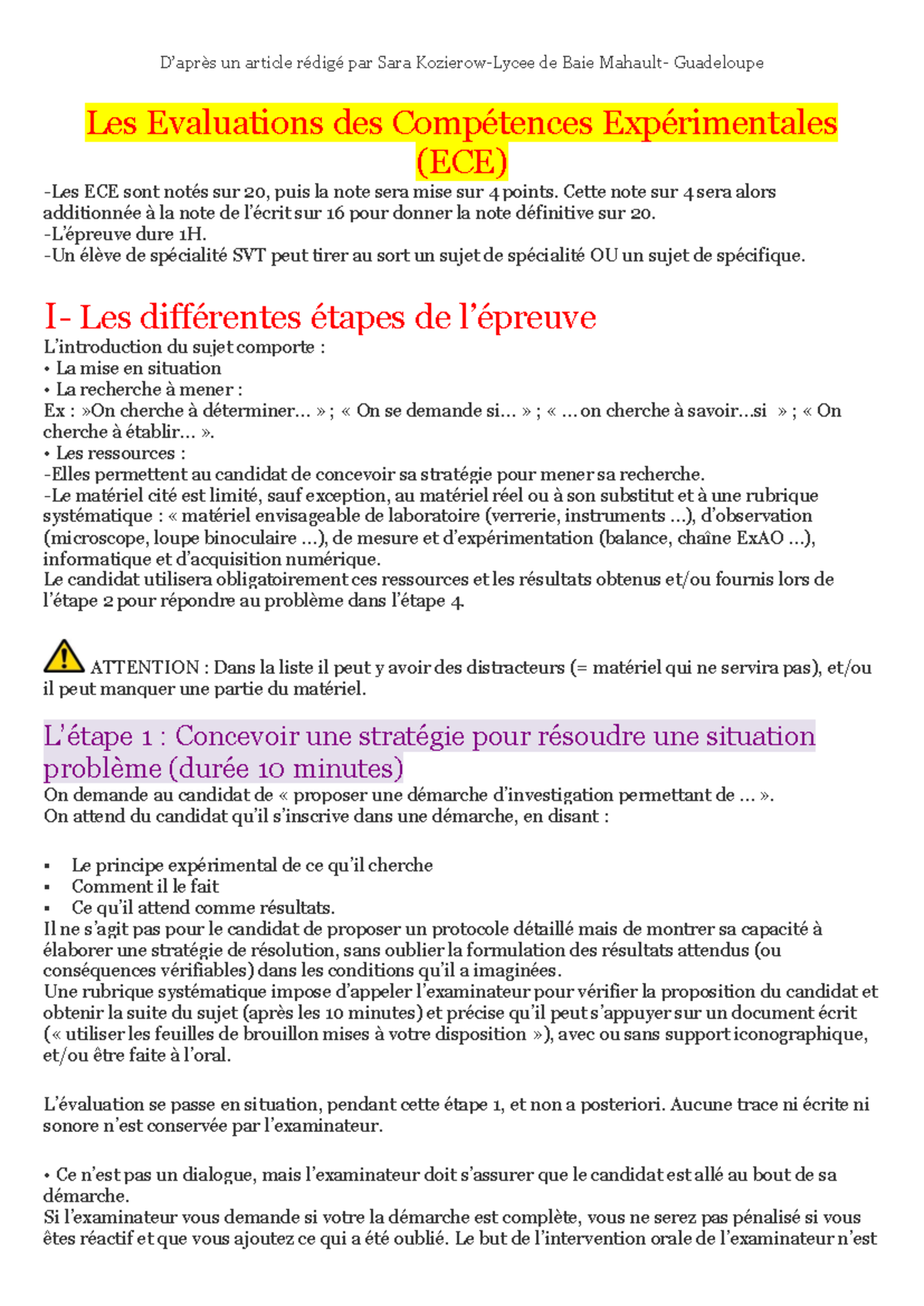 Se préparer aux ECE - Fiche pour préparation au épreuves pratique de ...