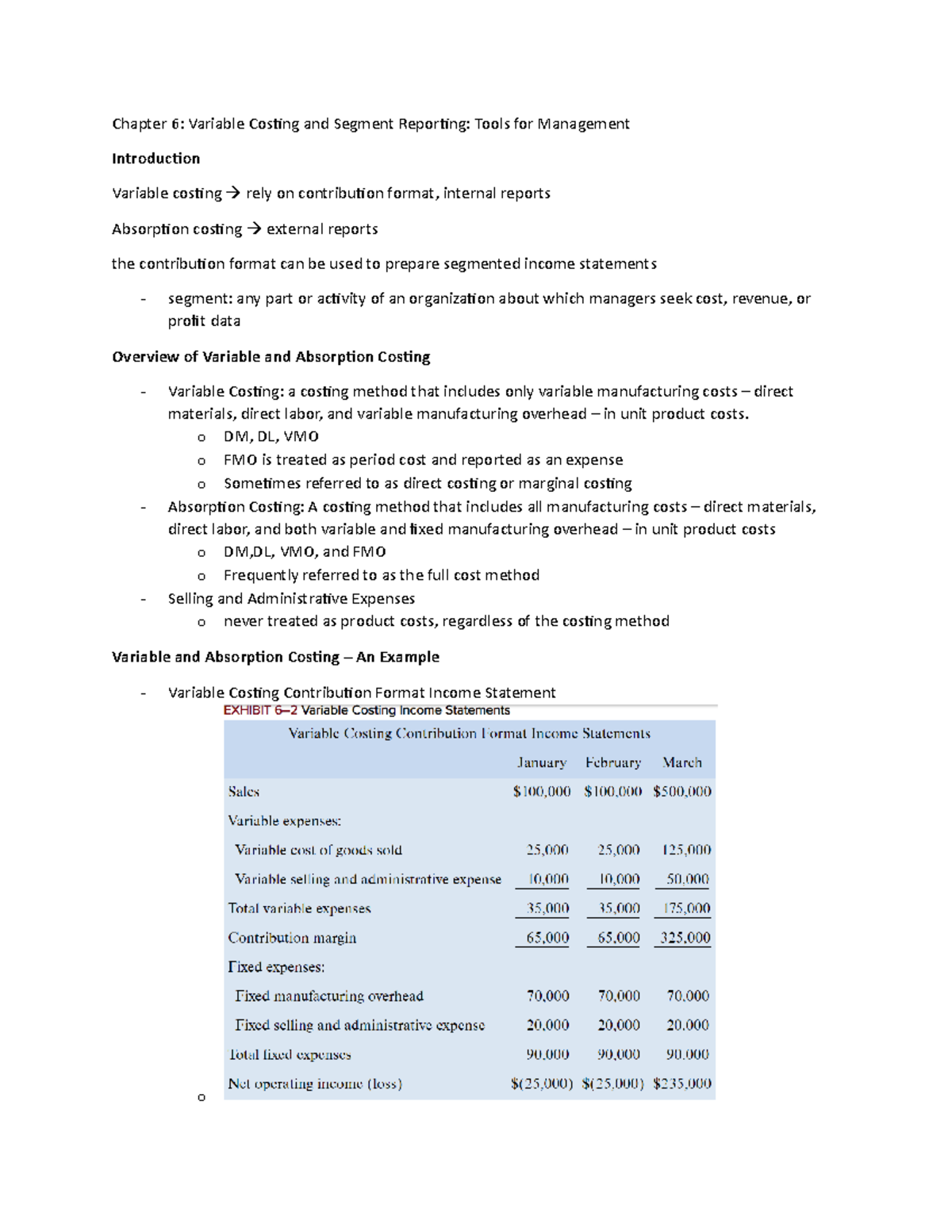 Chapter 6 - textbook - Chapter 6: Variable Cosing and Segment Reporing ...