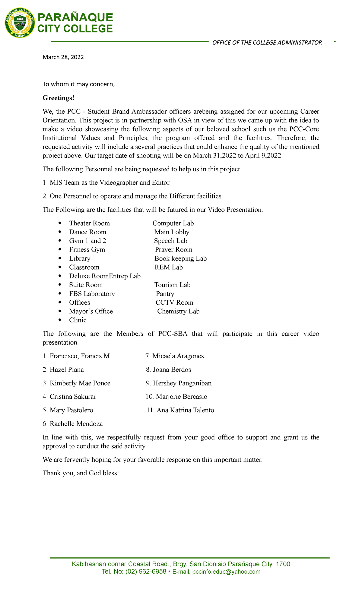 Career- Orientation- Letter - OFFICE OF THE ACADEMIC AFFAIRS March 28 ...