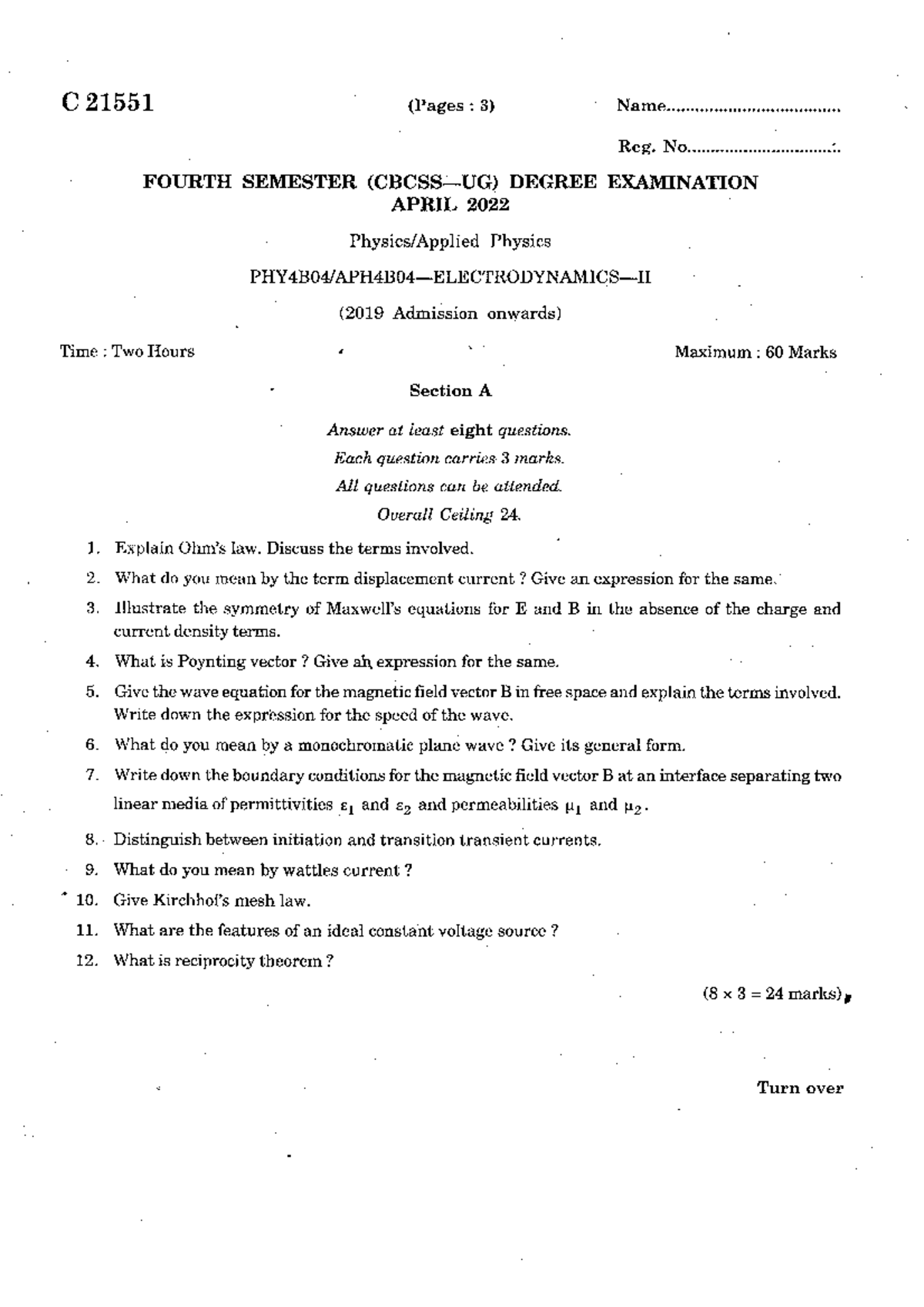 Electrodynamics-2-2022 - Bsc physics - Studocu