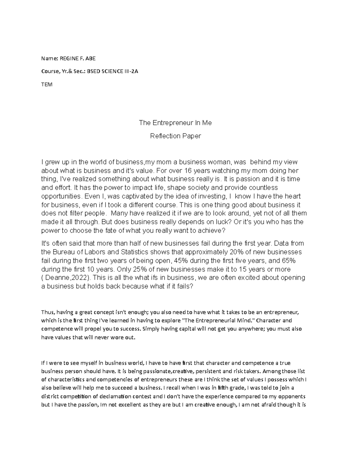 Blank Template - This is a reflection paper from the subject ...