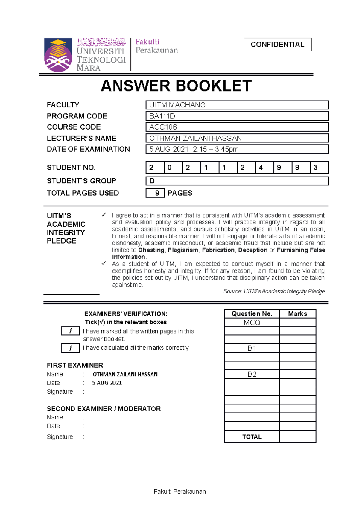 Muhammad Wafiy Final Assesment ACC - ANSWER BOOKLET FACULTY UITM ...