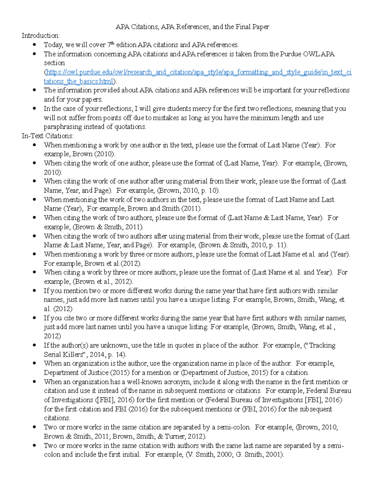 APA Citations Notes - This course was taught by Dr. Cochran - APA ...