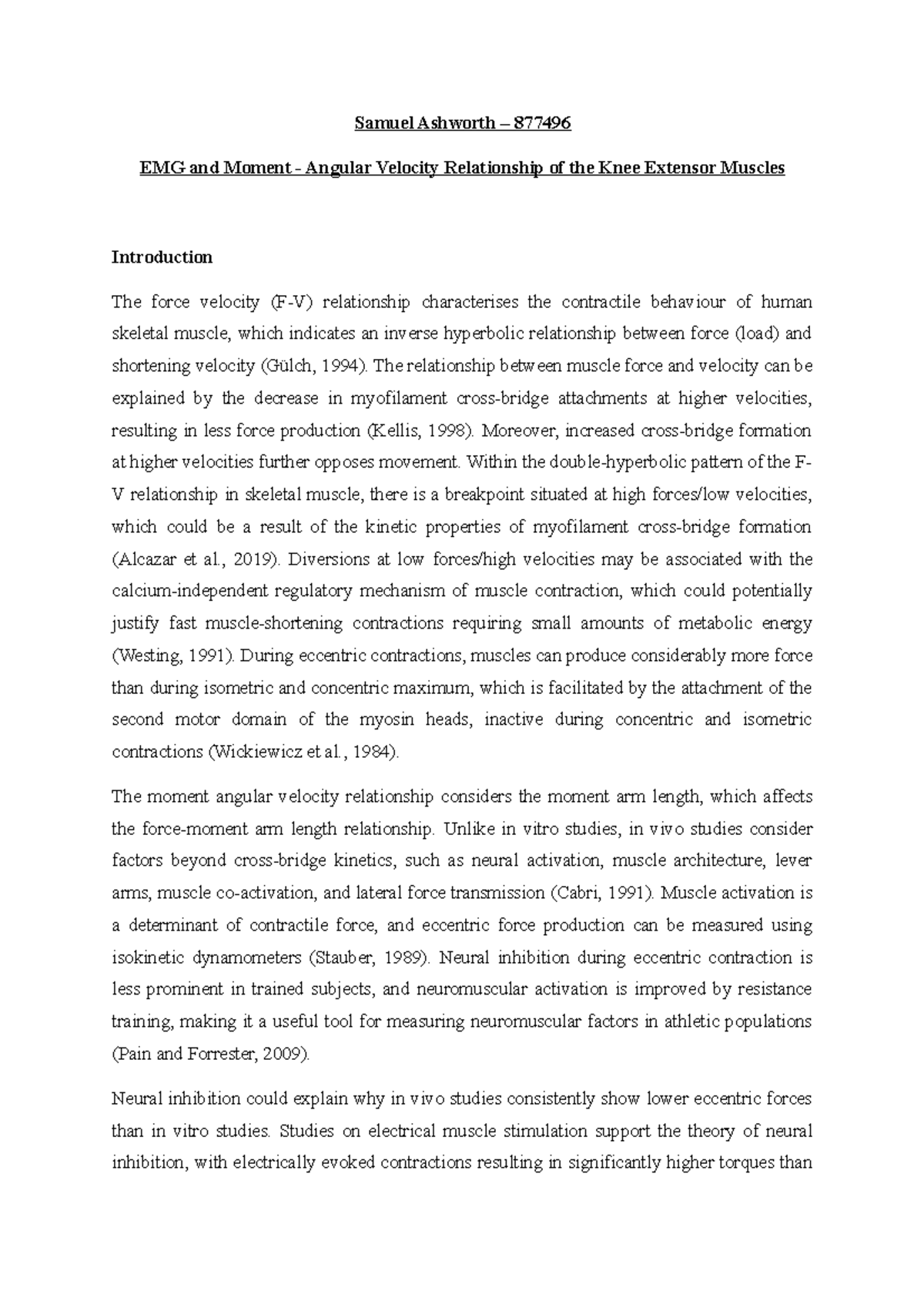 Biomechanics essay lab report 2023 - Samuel Ashworth – 877496 EMG and ...
