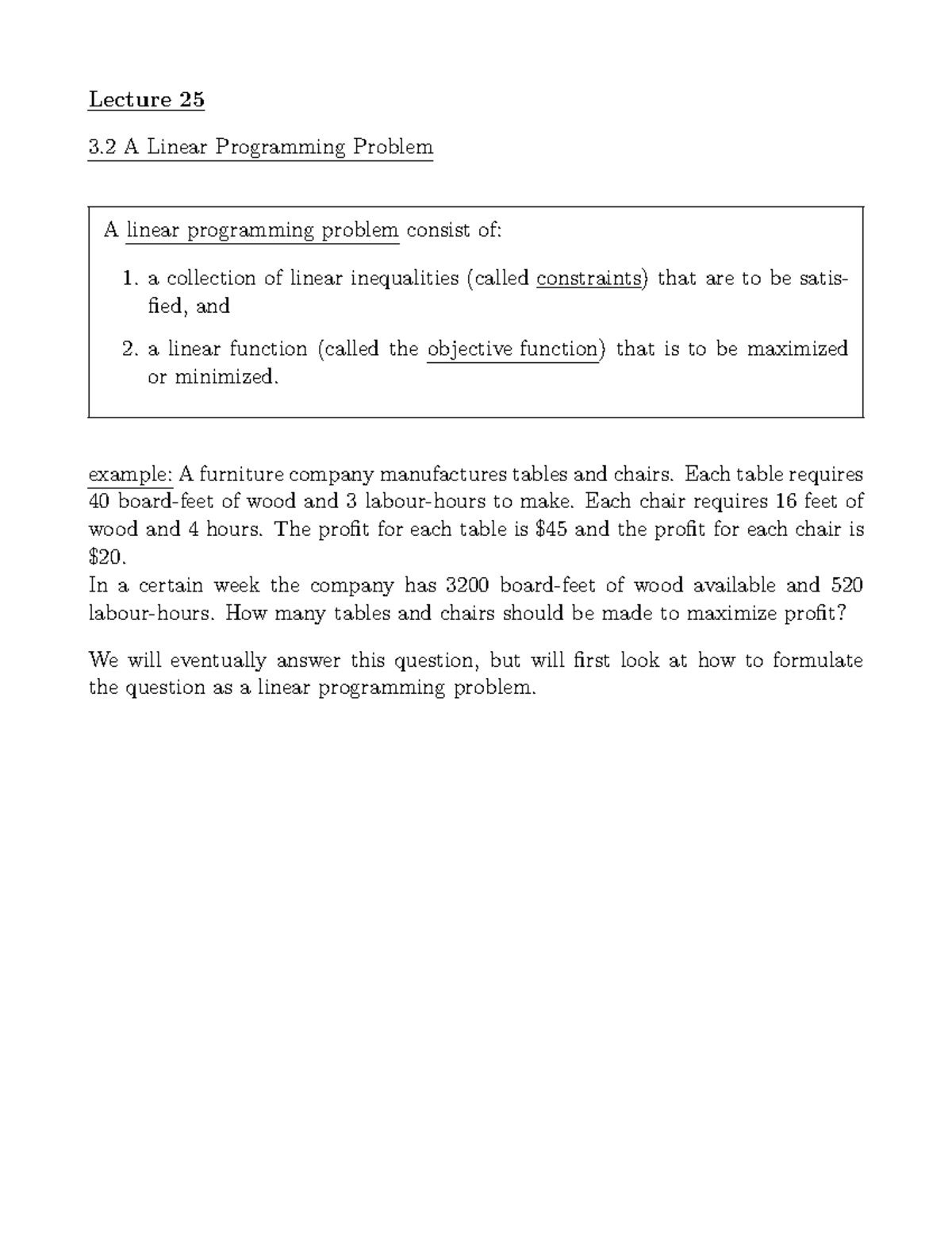 M151 Lecture 25 - UNIT 3 NOTES - Lecture 25 3 A Linear Programming ... M151 Lecture 25 - UNIT 3 NOTES - Lecture 25 3 A Linear Programming ...