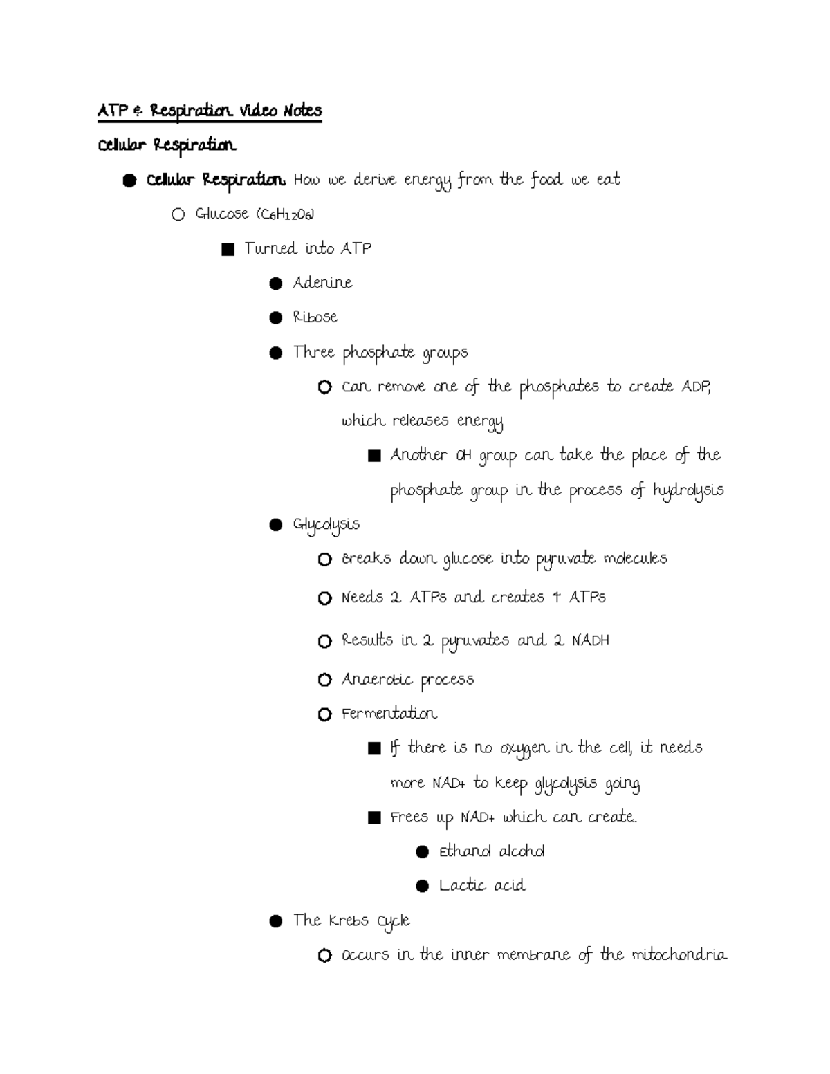 ATP Respiration Video Notes - Studocu