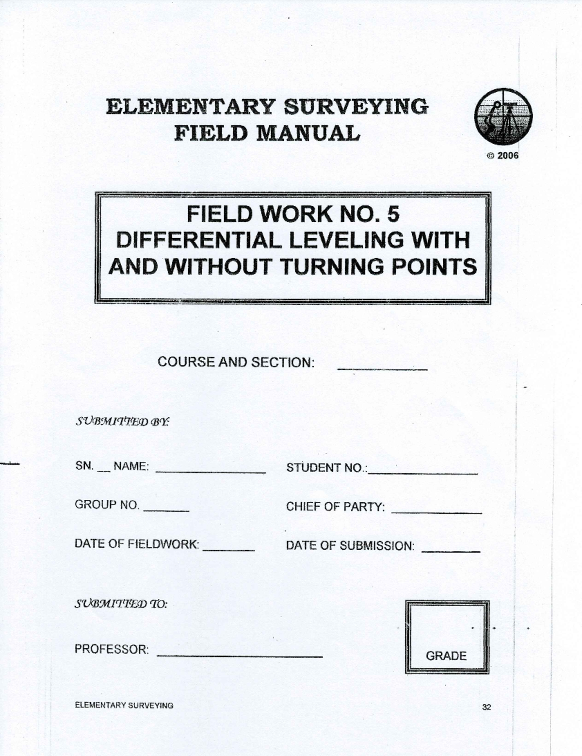 FW5 - Field Work Template - Elementary surveying - Studocu