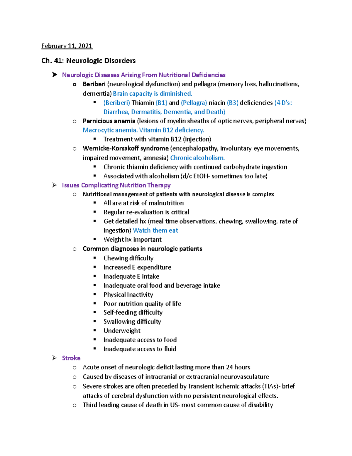 Ch. 41- Neurologic Disorders - February 11, 2021 Ch. 41: Neurologic ...