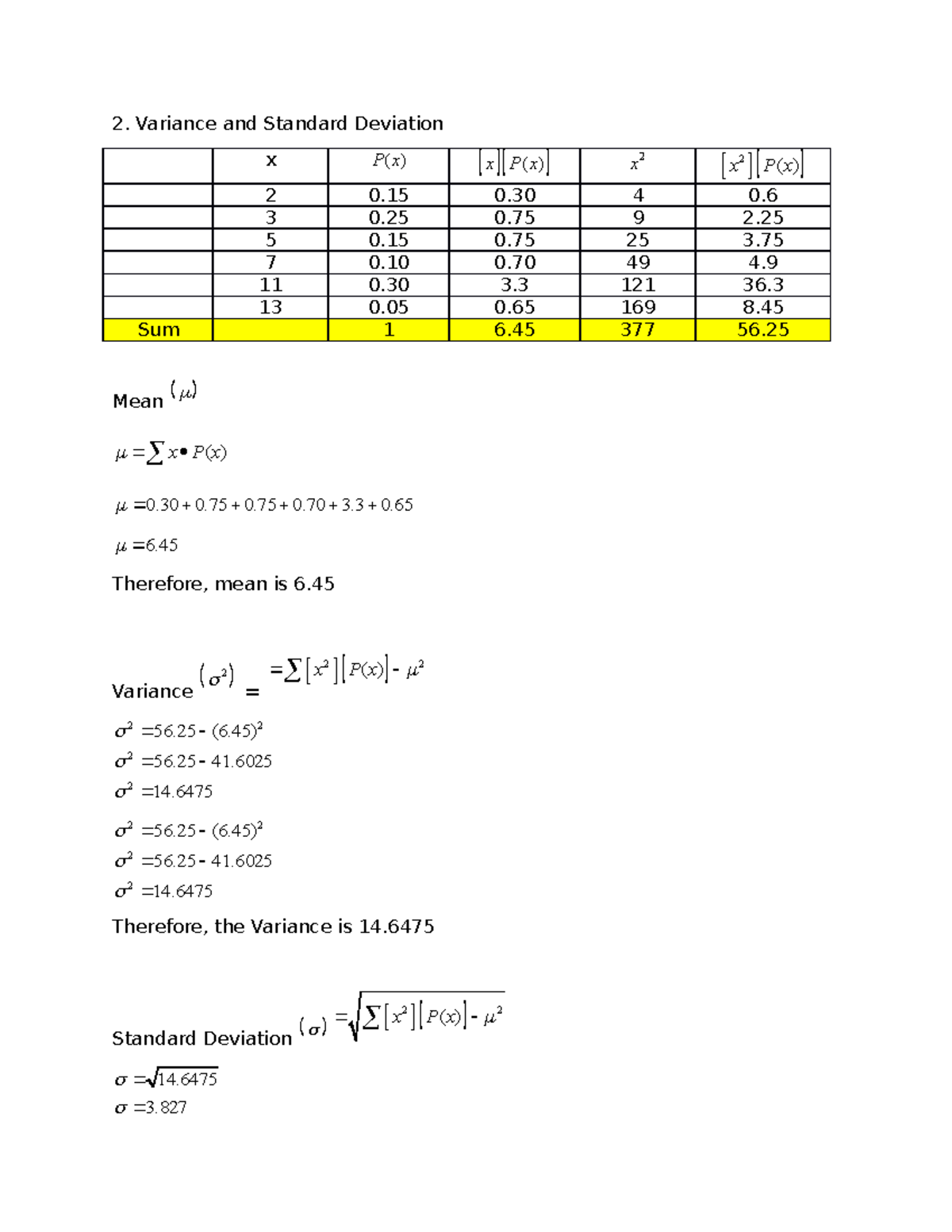 MEAN Variance SD - Statistical Analysis - Araullo - Studocu