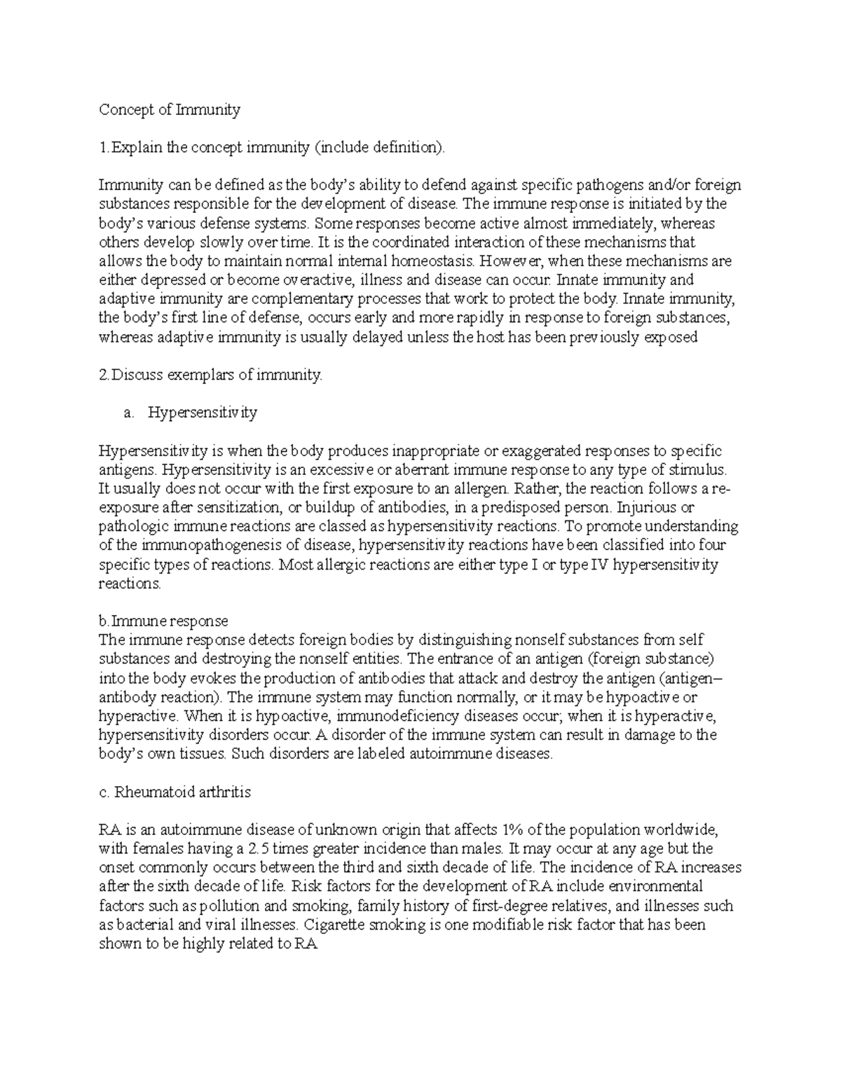 Concept of Immunity reading assignment - Concept of Immunity 1 the ...