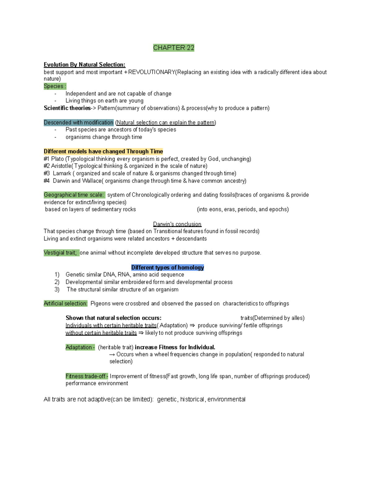 Evolution study notes (ch22-25) - Evolution By Natural Selection: best ...