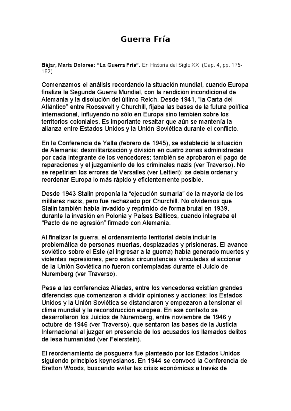 Guerra Fría - Historia - Guerra Fría Béjar, María Dolores: “La Guerra ...