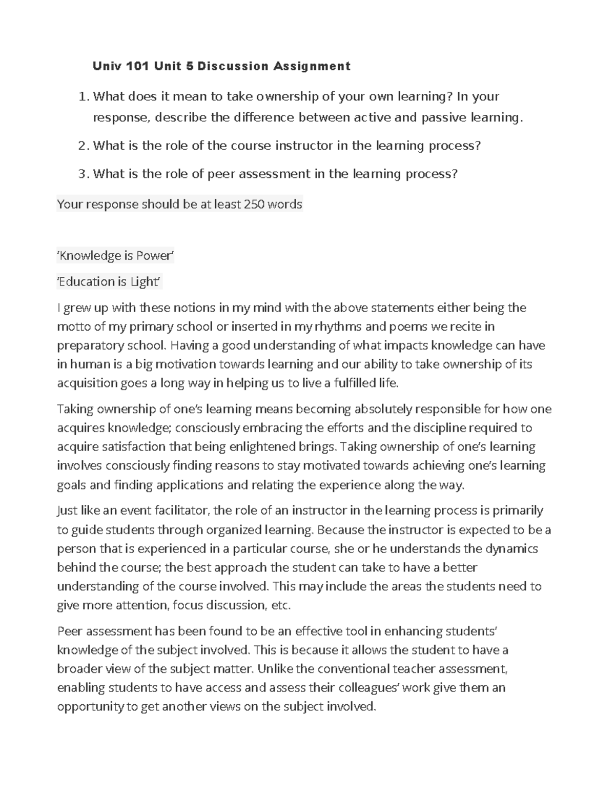 Univ 101 Unit 5 Discussion Assignment - Univ 101 Unit 5 Discussion ...