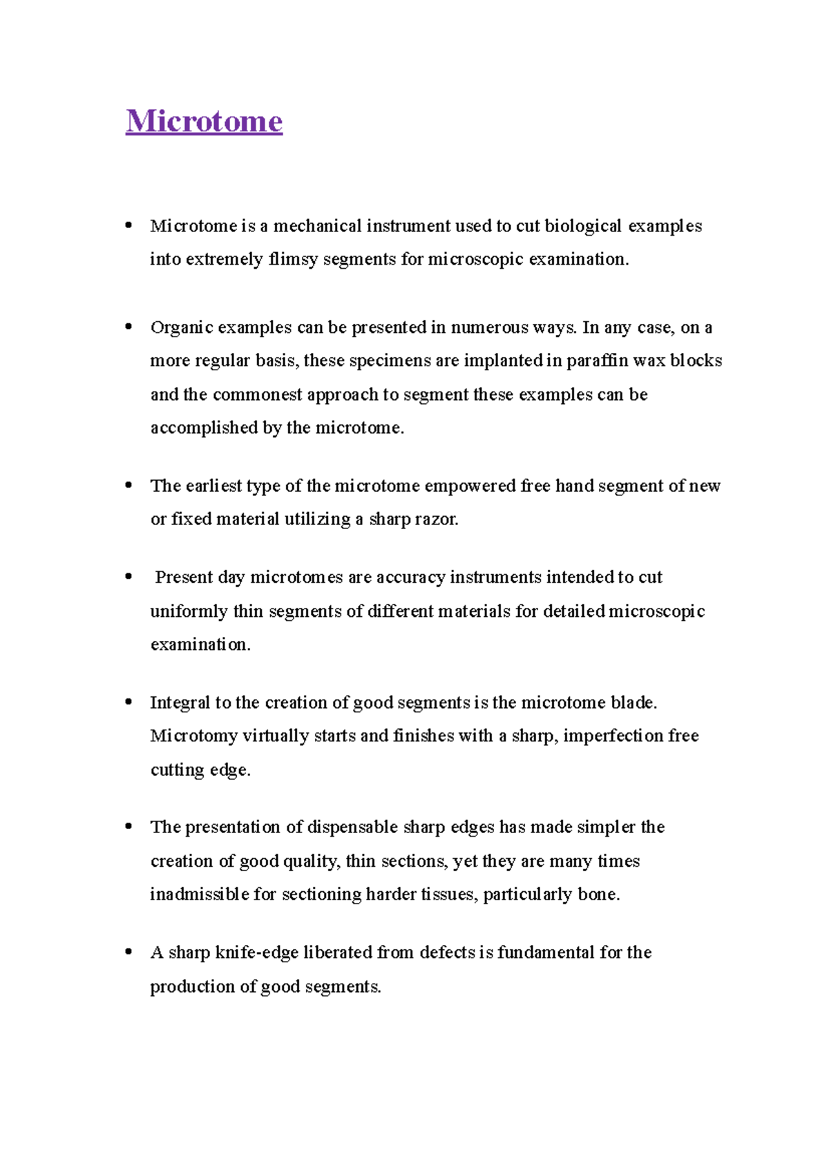 Microtome - useful lecture notes - Microtome Microtome is a mechanical ...