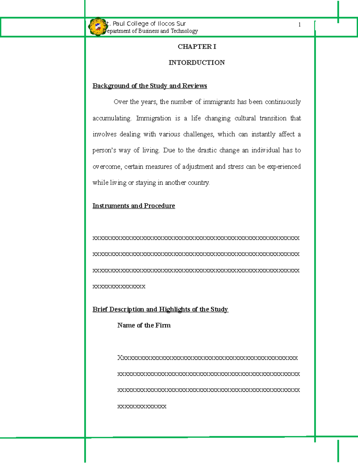 BODY - EHHE - 1 CHAPTER I INTORDUCTION Background of the Study and ...