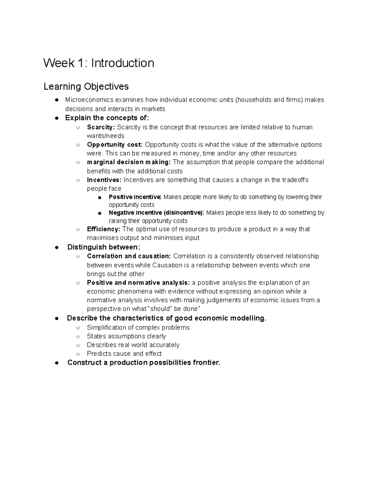ECON1001 Week 1 Introduction Learning Objectives answered - Week 1 ...