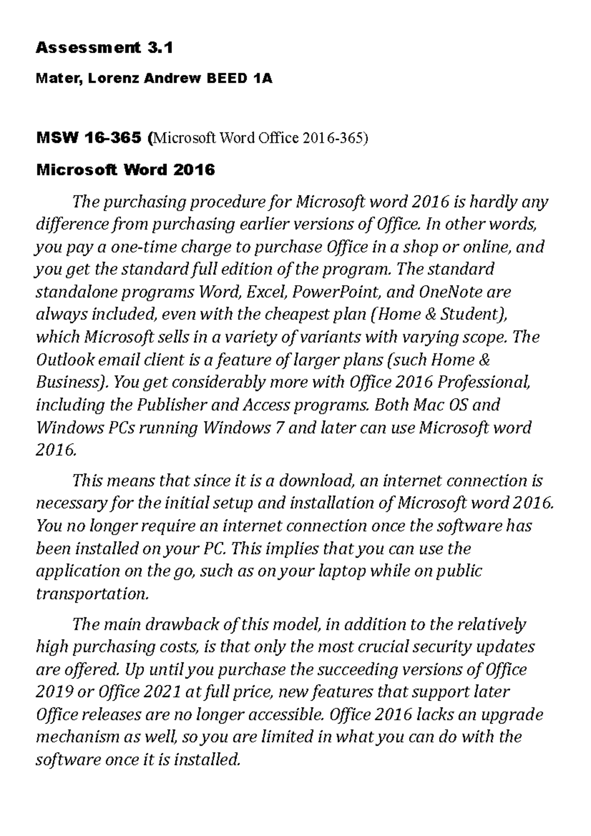 Assessment 3.1 - ITEC-Mater, Lorenz Andrew - Assessment 3. Mater ...